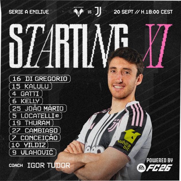 Official Juventus team to face Verona - Vlahovic starts | Juvefc.com